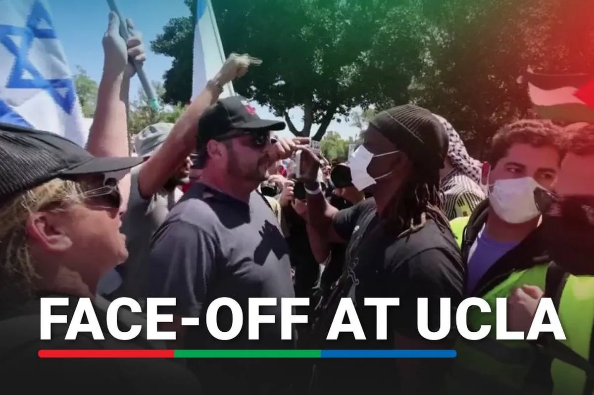 Pro-Palestinian protesters at UCLA tussle with Israel supporters | ABS ...