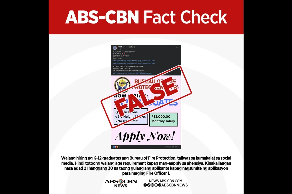 FACT CHECK: Walang hiring ng K-12 graduates ang BFP | ABS-CBN News