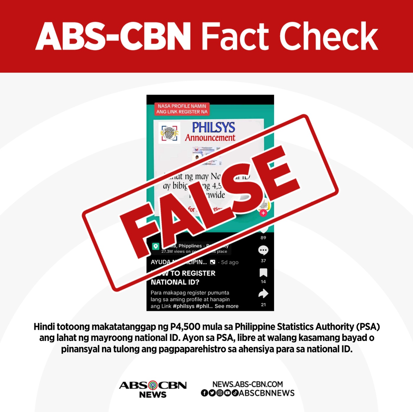 FACT CHECK: Walang matatanggap na pera ang mga national ID holder | ABS ...