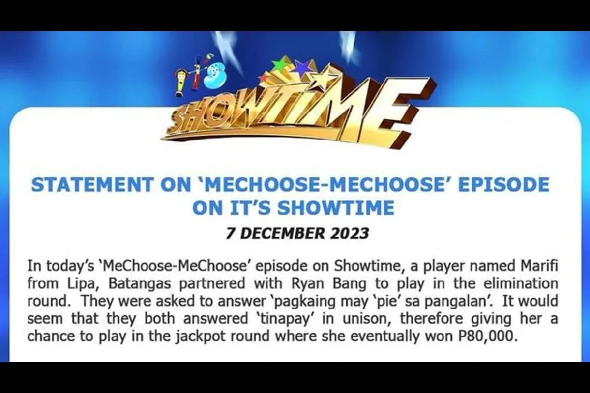 ‘It’s Showtime’ releases statement on ‘MeChoose-MeChoose’ winner | ABS ...
