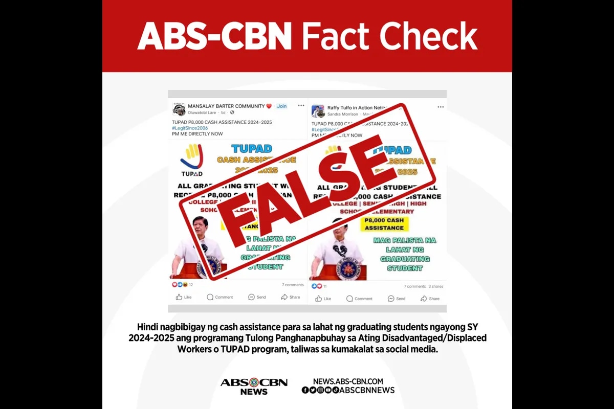 FACT CHECK: Walang cash assistance ang TUPAD para sa graduating ... FACT CHECK: Walang cash assistance ang TUPAD para sa graduating ...