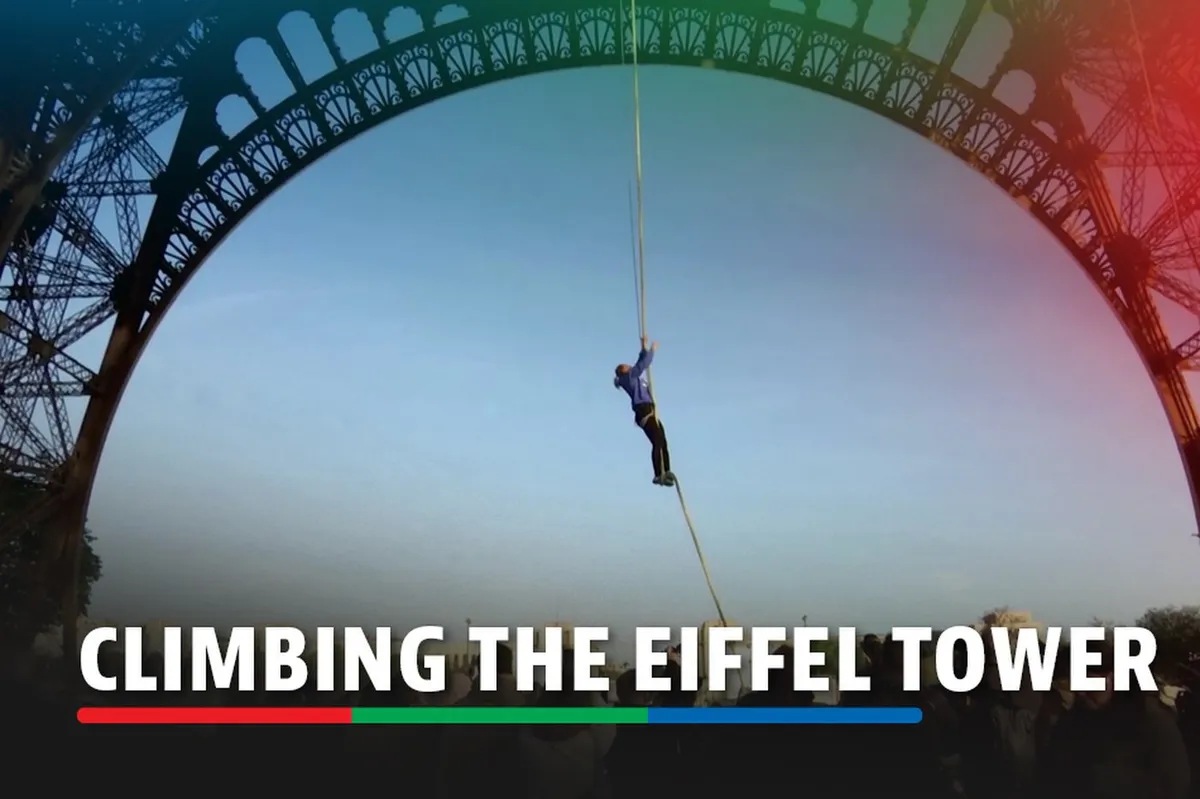 French athlete attempts the world record for rope climbing on Eiffel ...