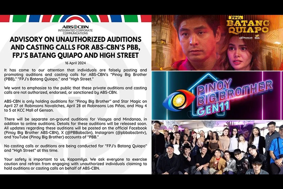 ABS-CBN warns public about possible scams and fraud in unauthorized auditions and casting calls ...