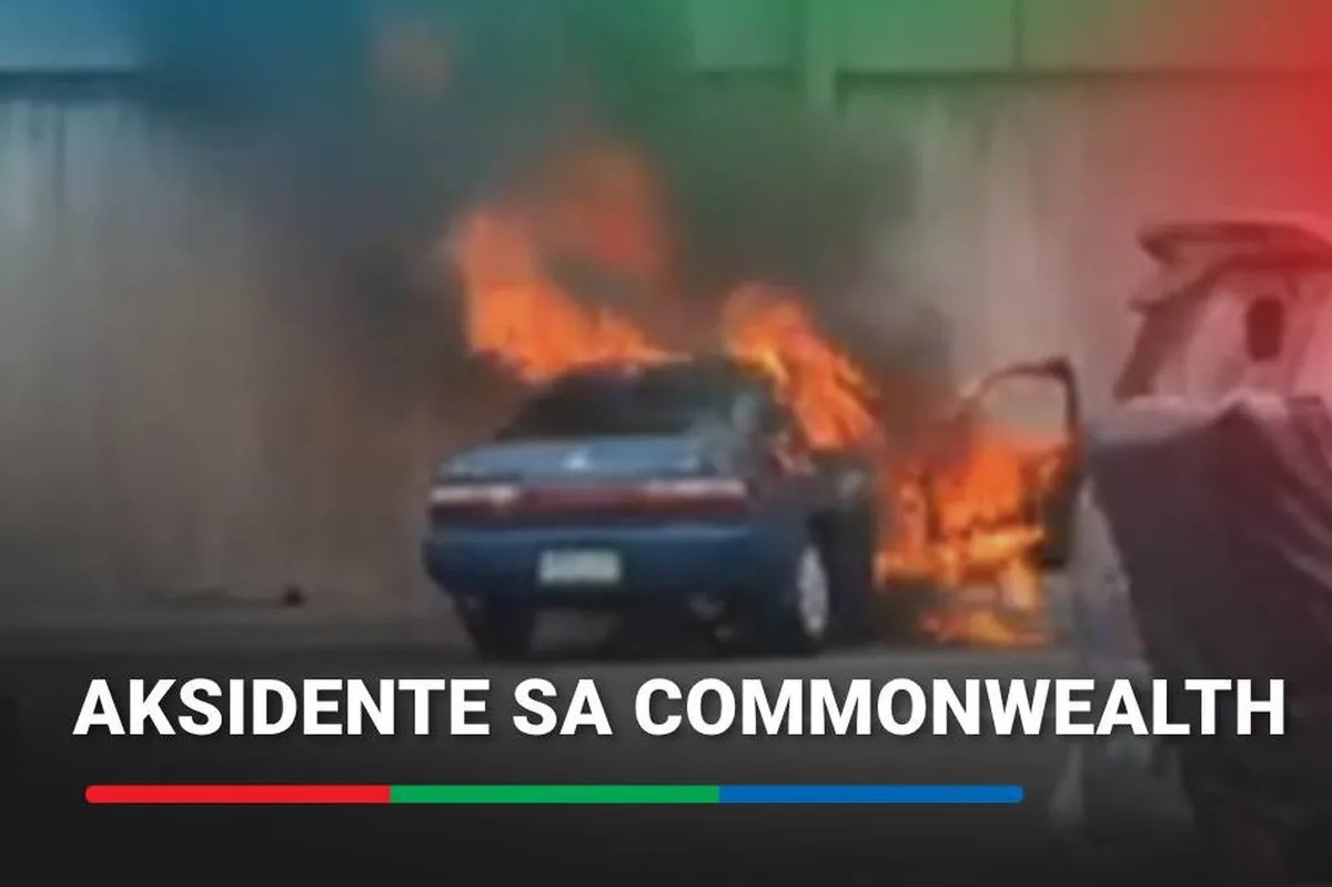 Kotse lumiyab matapos sumalpok sa poste ng ilaw sa Commonwealth Ave | ABS-CBN News