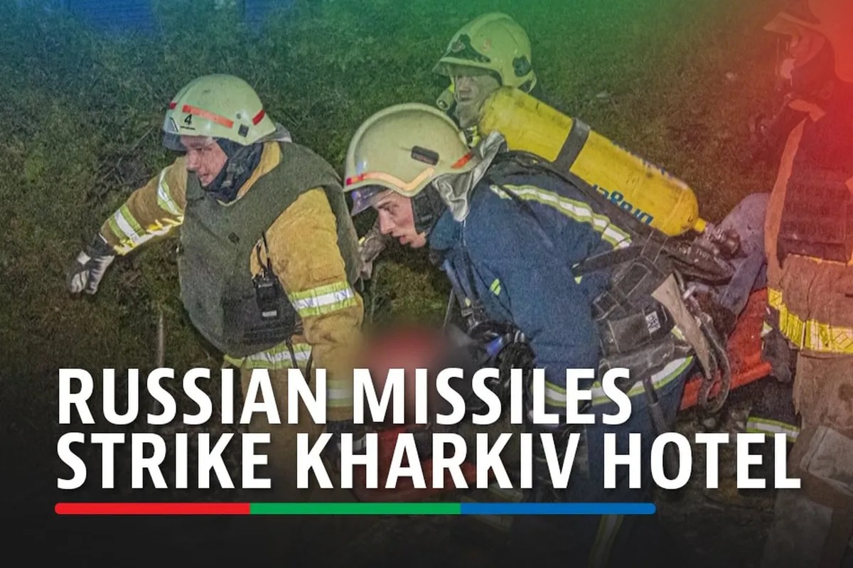 Ukrainian responders treat injured after Russian missiles strike Kharkiv hotel | ABS-CBN