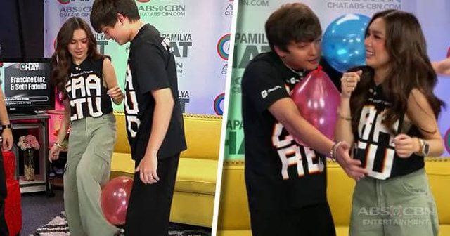 Francine and Seth take on the trending Couple Balloon Dance Challenge ...