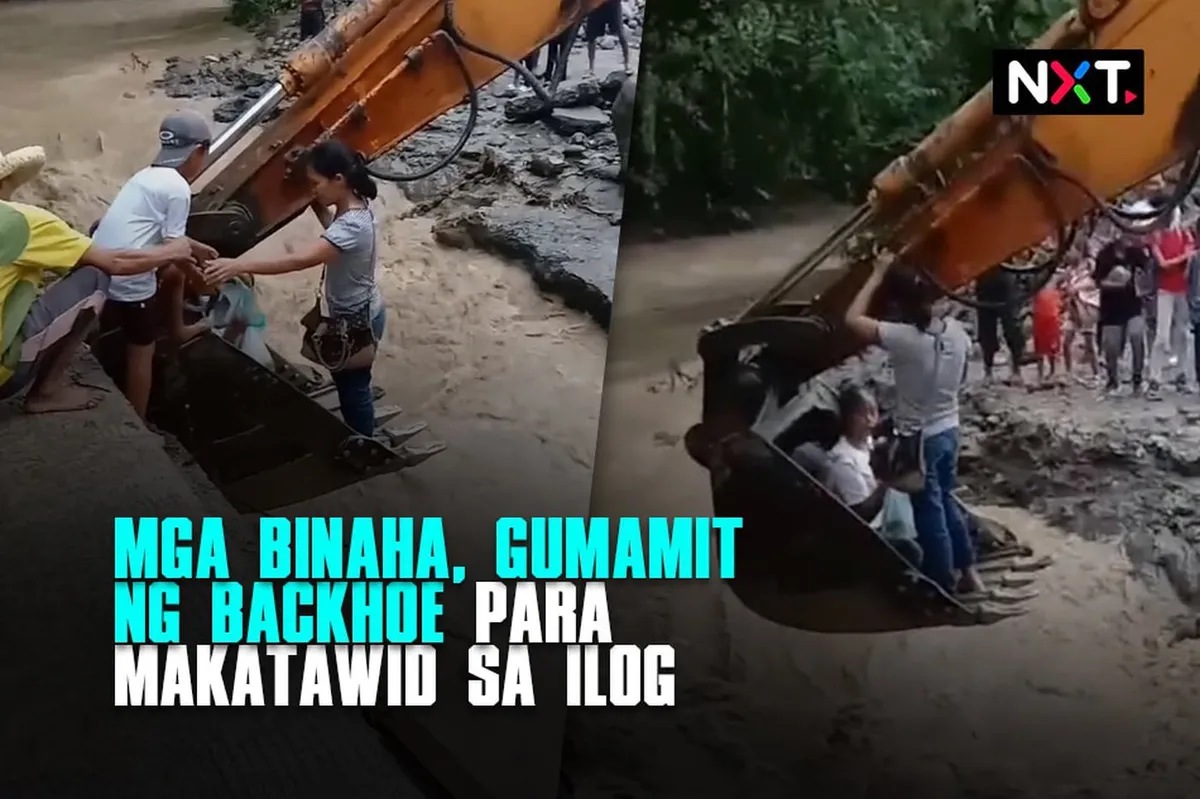Mga binaha, gumamit ng backhoe para makatawid sa ilog | ABS-CBN News