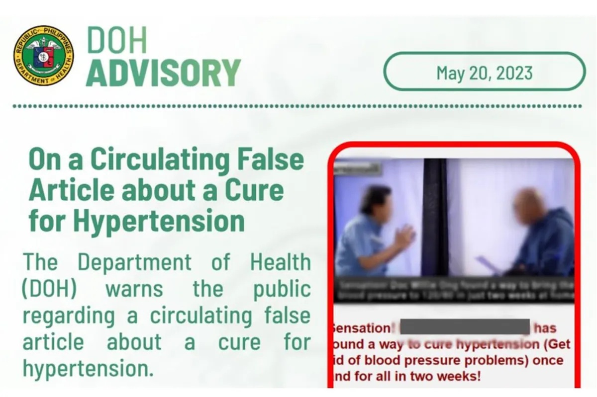 DOH alerts public about false article regarding 'cure' for hypertension ...