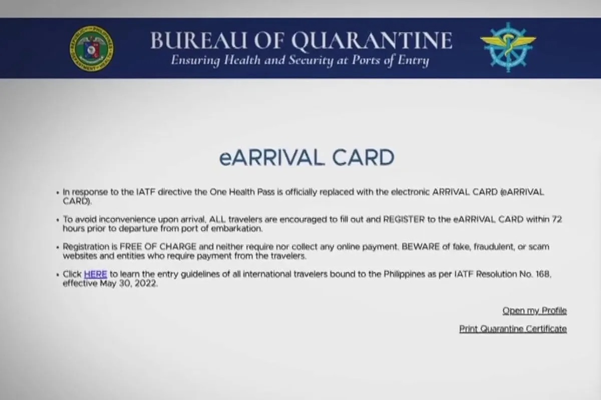 Libre ang e-arrival card, paalala ng Bureau of Quarantine | ABS-CBN News