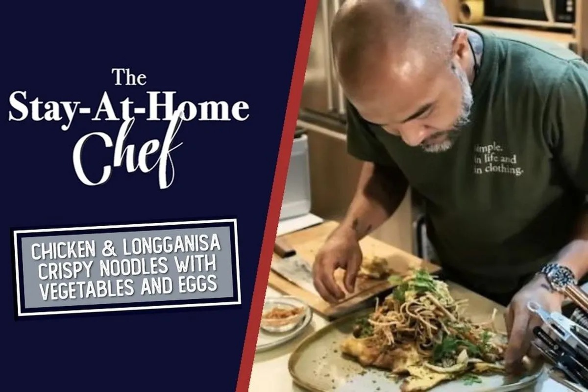 Chef JP Anglo’s crispy noodles with chicken longganisa and crispy eggs ...