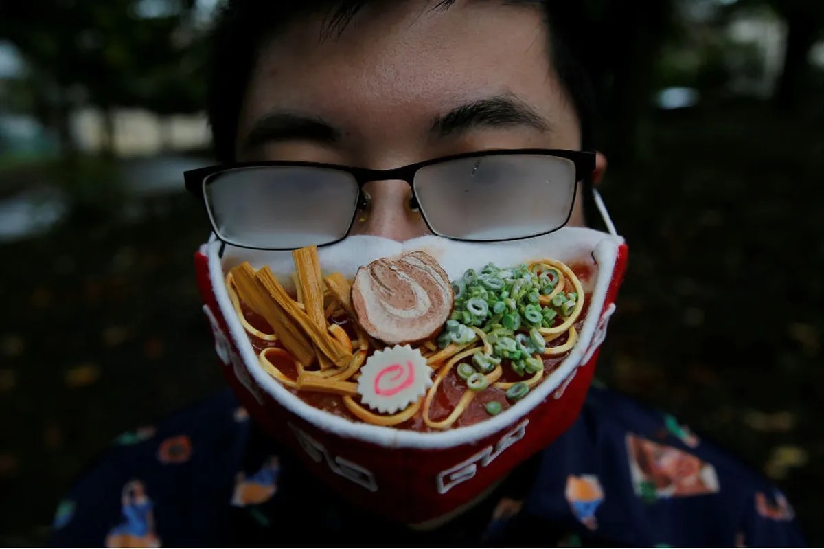 Japanese artist creates ramen face mask to complement fogged glasses ...