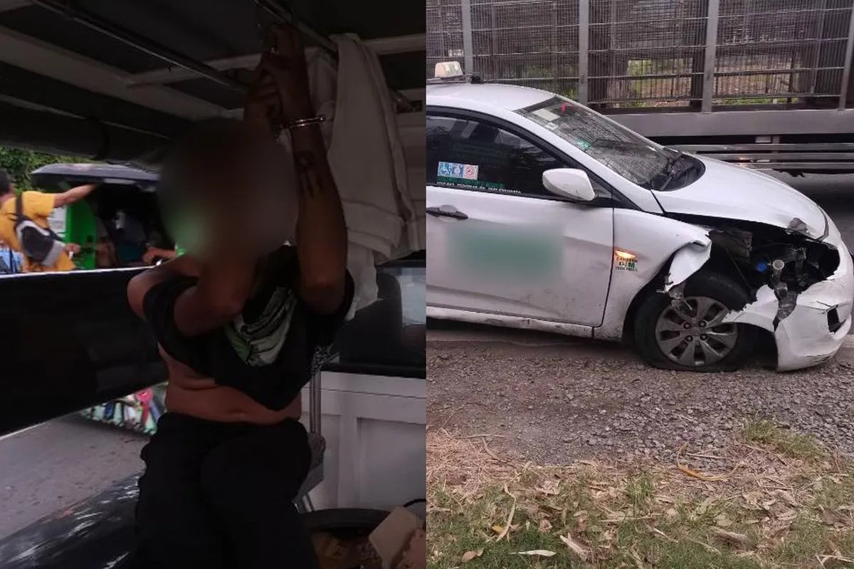 Carnapper tiklo matapos mabangga ang sinasakyang nakaw na taxi | ABS ...