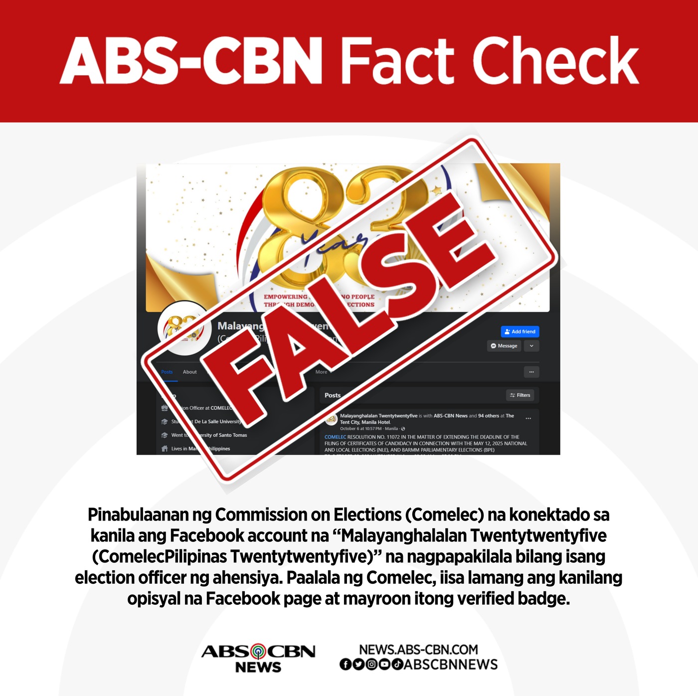 FACT CHECK: Hindi konektado sa Comelec ang Facebook account na nagpapakilalang election officer ...