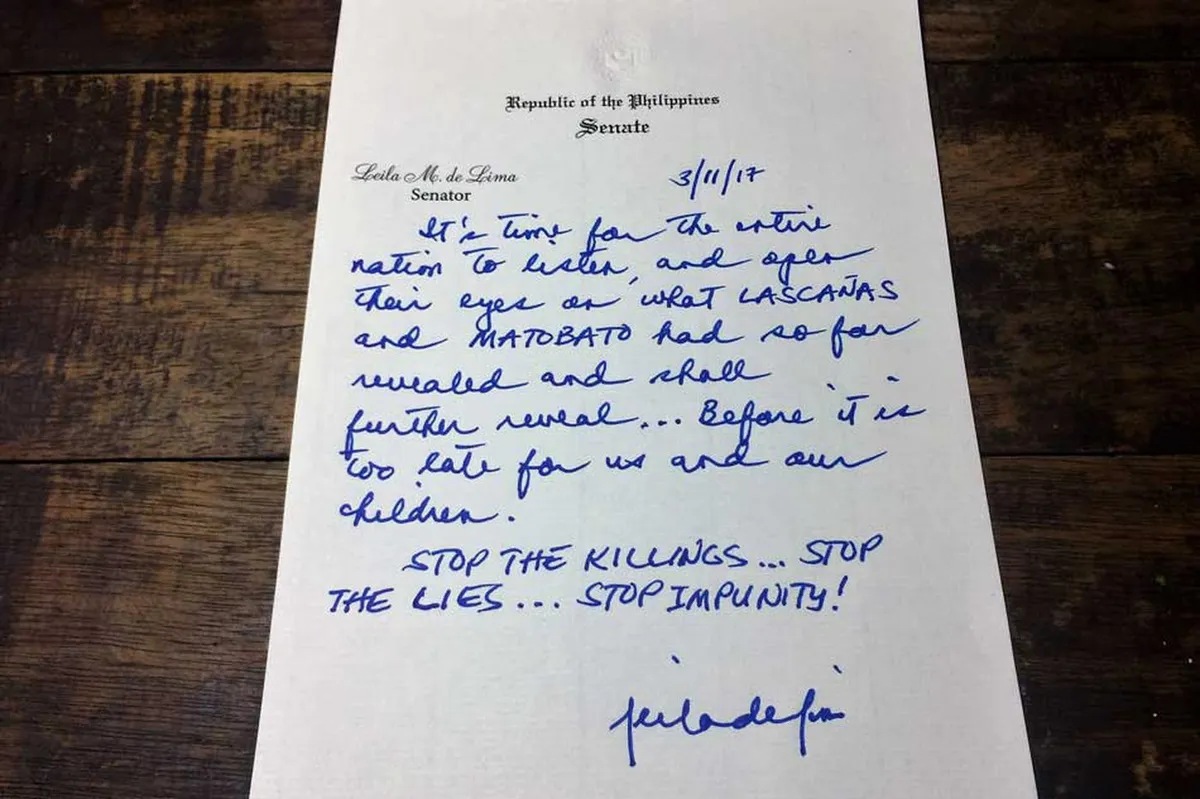 De Lima urges public to listen to Lascañas, Matobato | ABS-CBN News