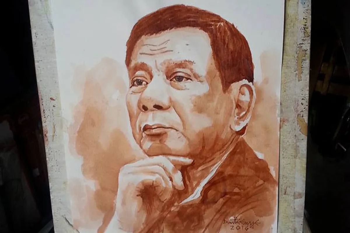 LOOK: Tacloban artist paints Duterte portrait using 'tuba' | ABS-CBN ...