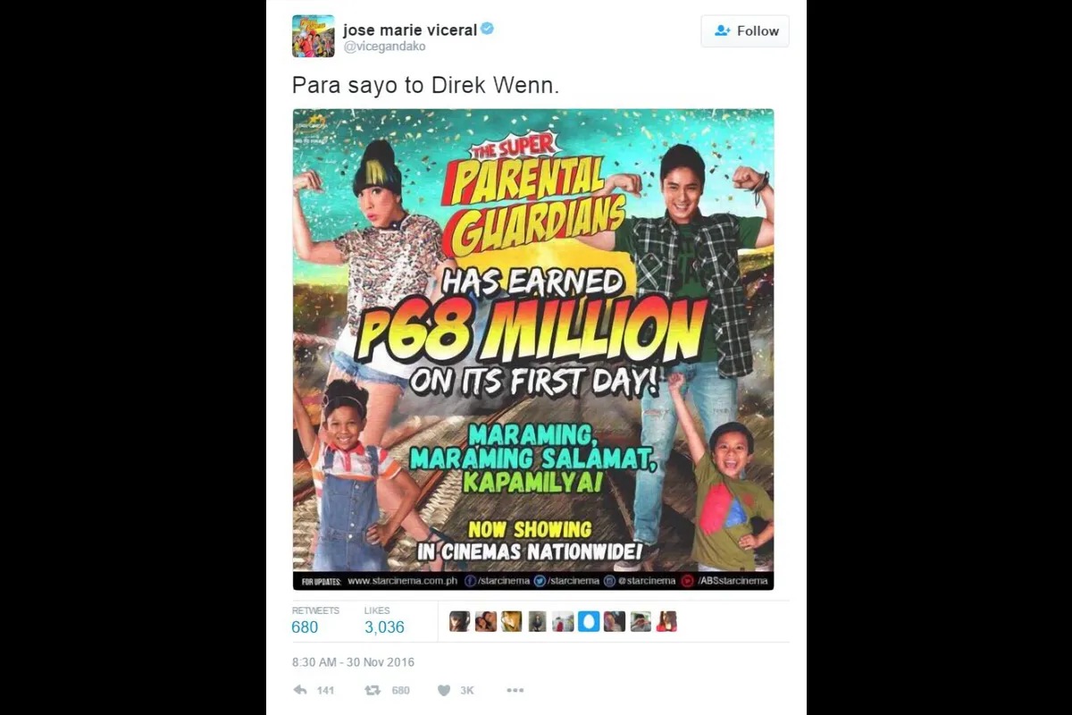 Vice Ganda dedicates 'The Super Parental Guardians' first day gross to ...