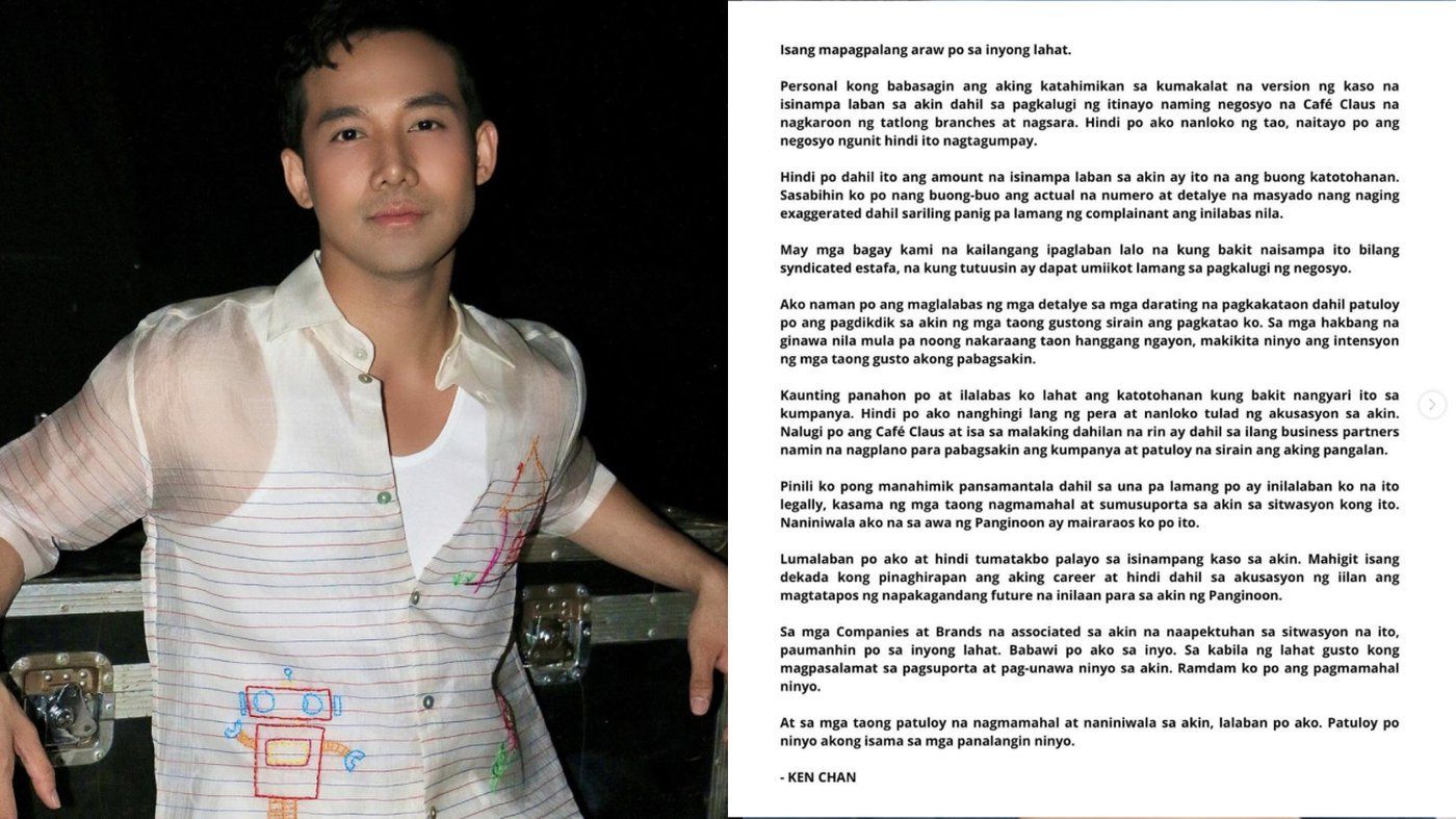 Ken Chan breaks his silence on estafa charges: ‘Hindi po ako nanloko ng ...