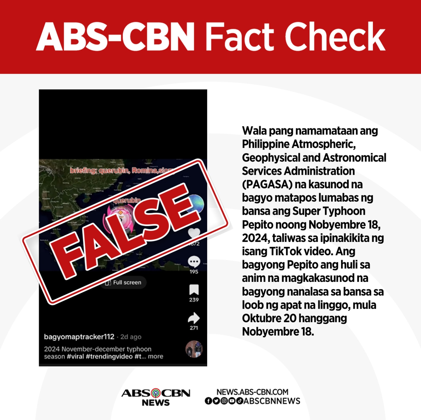 FACT CHECK: Wala pang bagyong kasunod ang Super Typhoon Pepito | ABS-CBN News