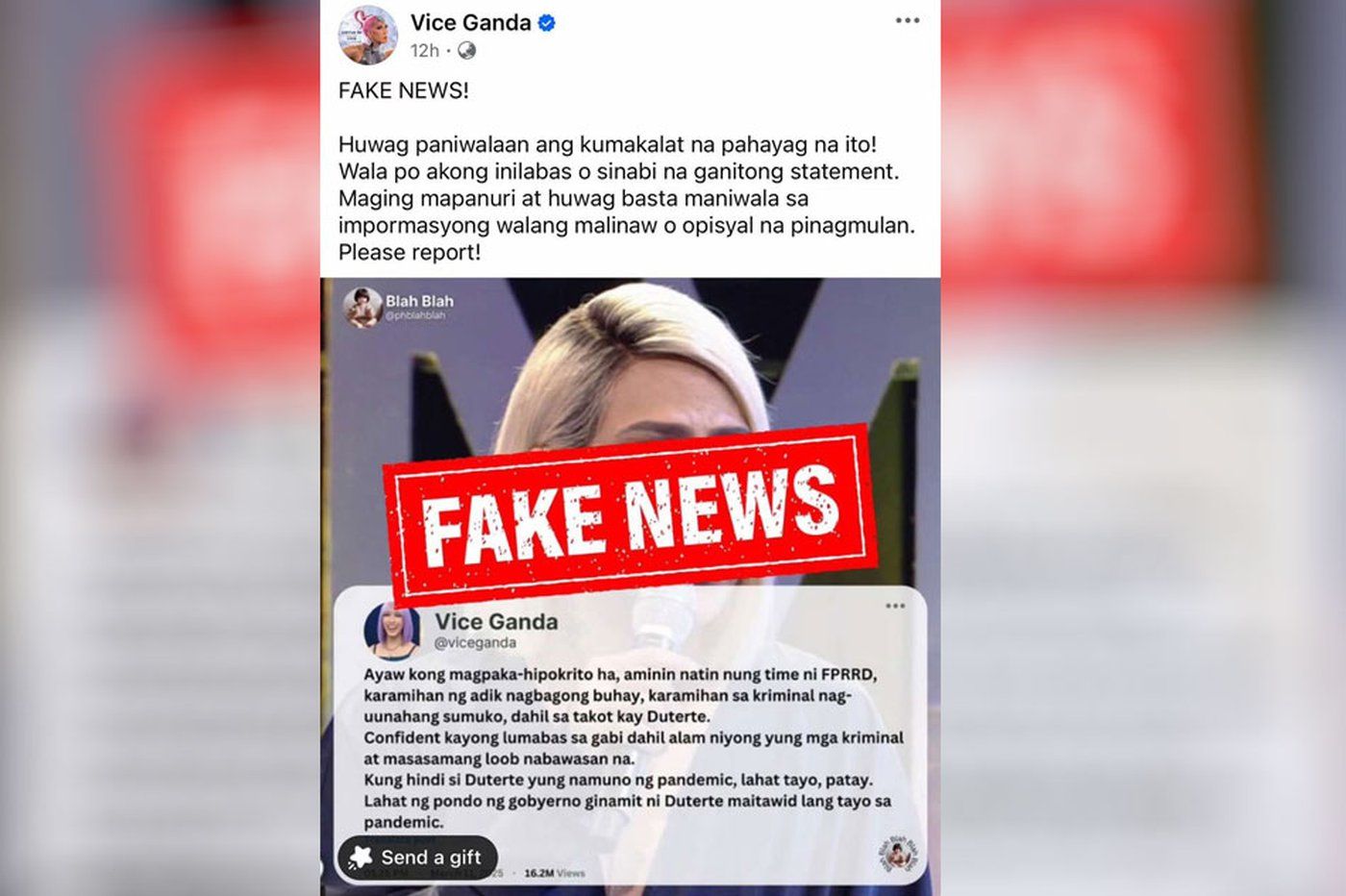 Vice Ganda disowns post about ex-President Duterte | ABS-CBN Entertainment