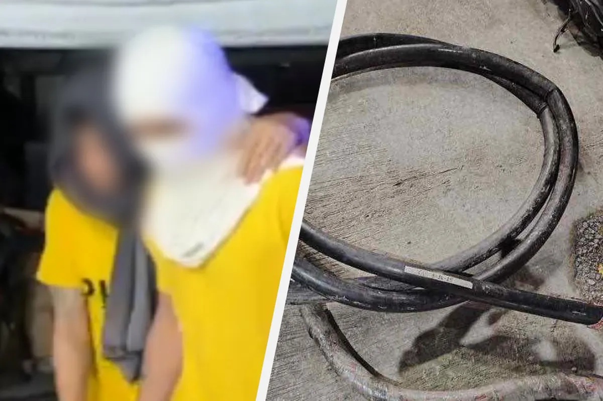 2 lalaking nagnakaw ng kable nahuli sa manhole sa QC | ABS-CBN News