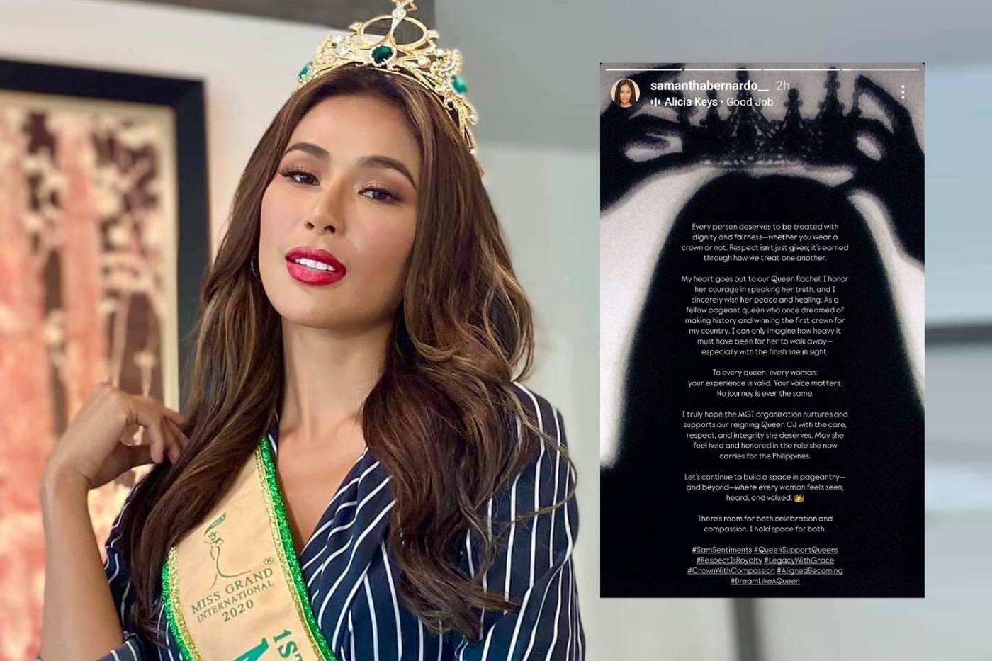 Samantha Bernardo urges Miss Grand International to support CJ Opiaza ...
