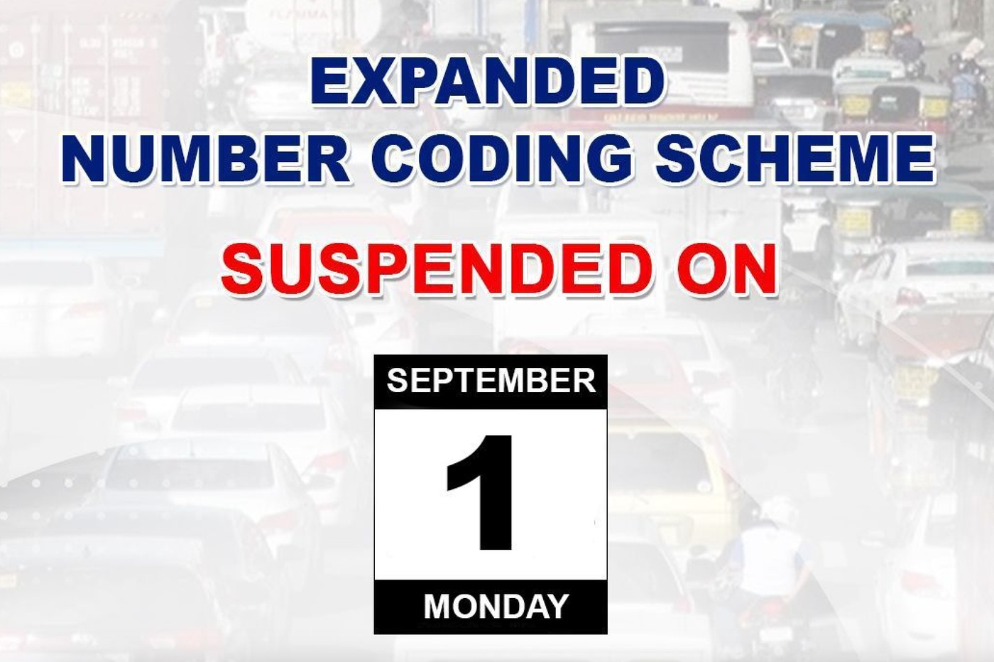 MMDA: Number coding suspended on Monday, Sept. 1 | ABS-CBN News